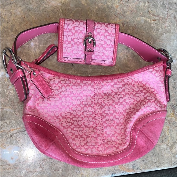 Coach | Bags | Coach Pink Monogram Shoulder Bag With Hobo Silhouette ...
